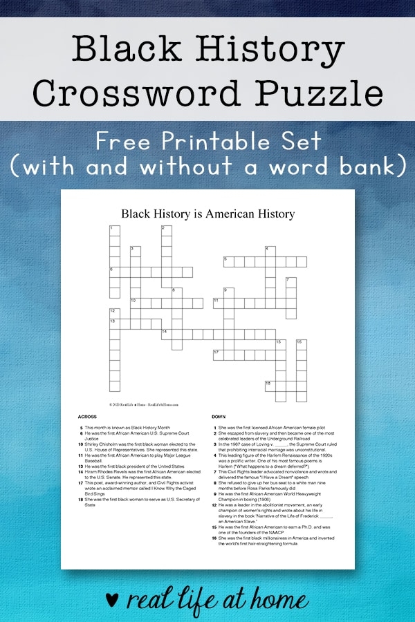 Black History Crossword Puzzle Printable Pdf - Free Daily Crossword ...