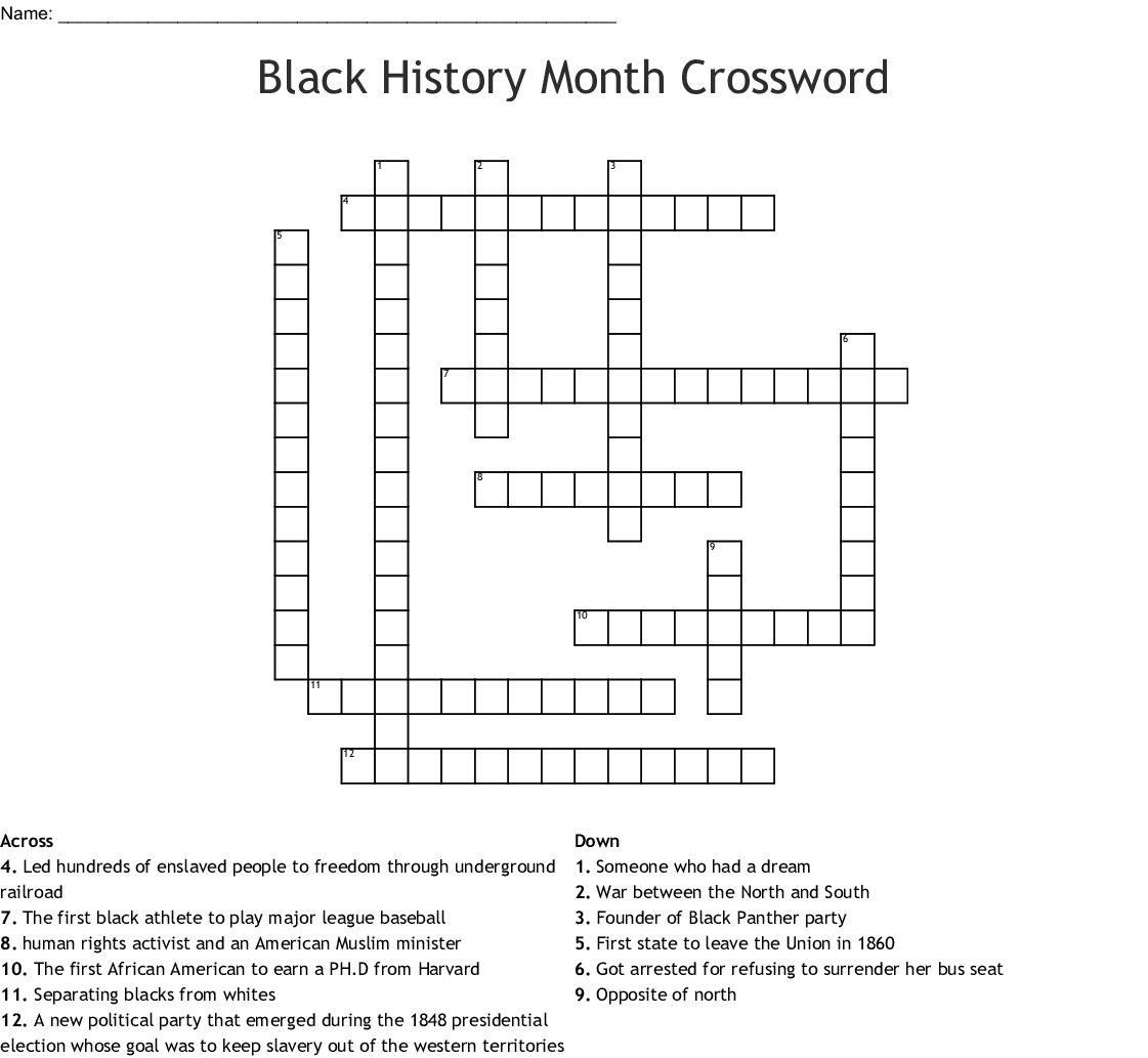 Black History Crossword Puzzle Printable Pdf - Free Daily Crossword ...