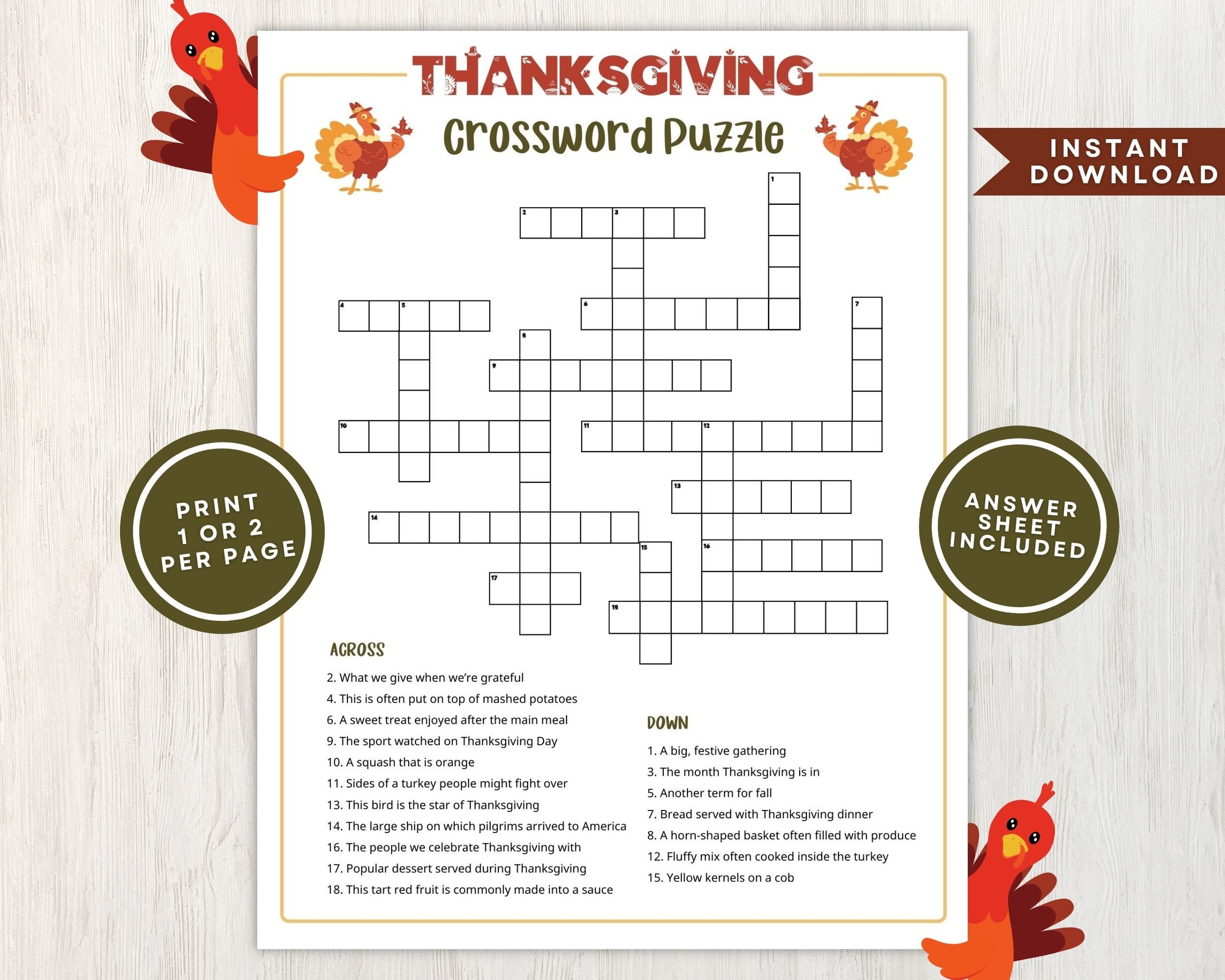 Printable Thanksgiving Crossword - Free Daily Crossword Printable